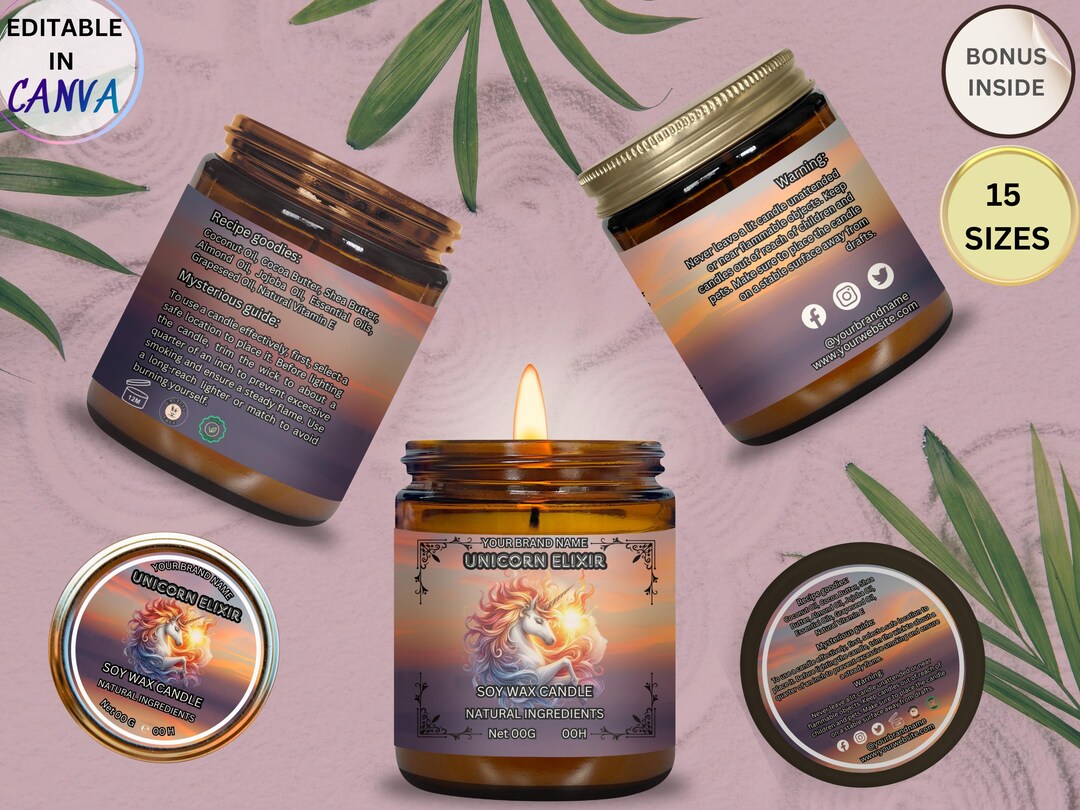 Candle Jar Label, Product Labels, Custom Packaging, Editable Template ...