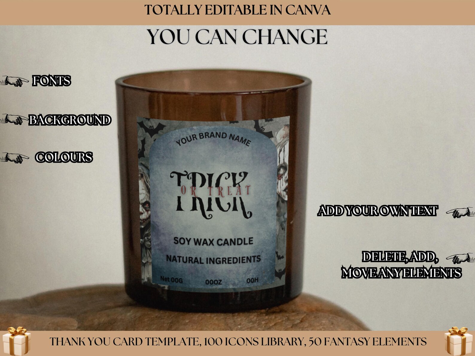 Candle Jar Label, Product Labels, Custom Packaging, Editable Template ...