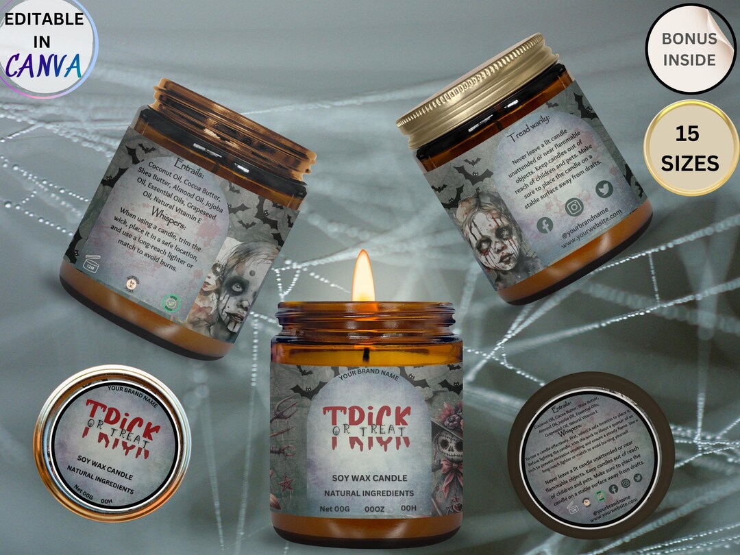 Candle Jar Label, Product Labels, Custom Packaging, Editable Template ...
