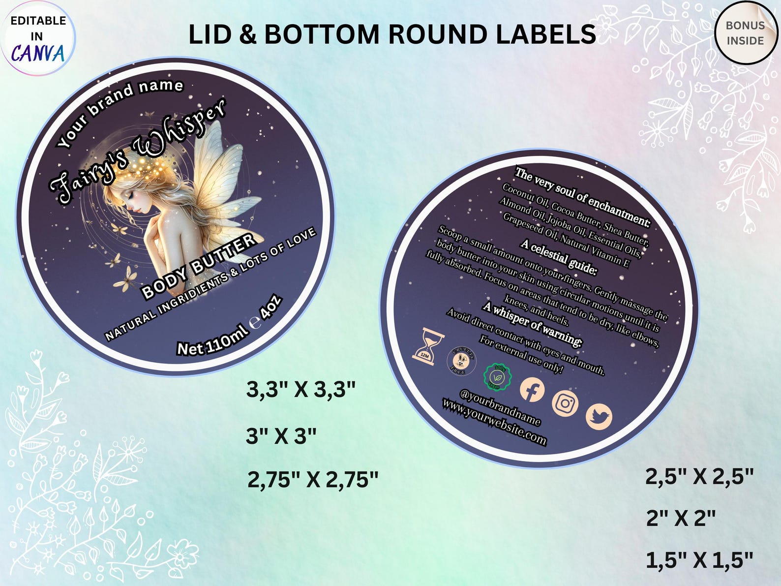 Editable Cosmetic Label, Label Template, Jar Label, Canva Template ...