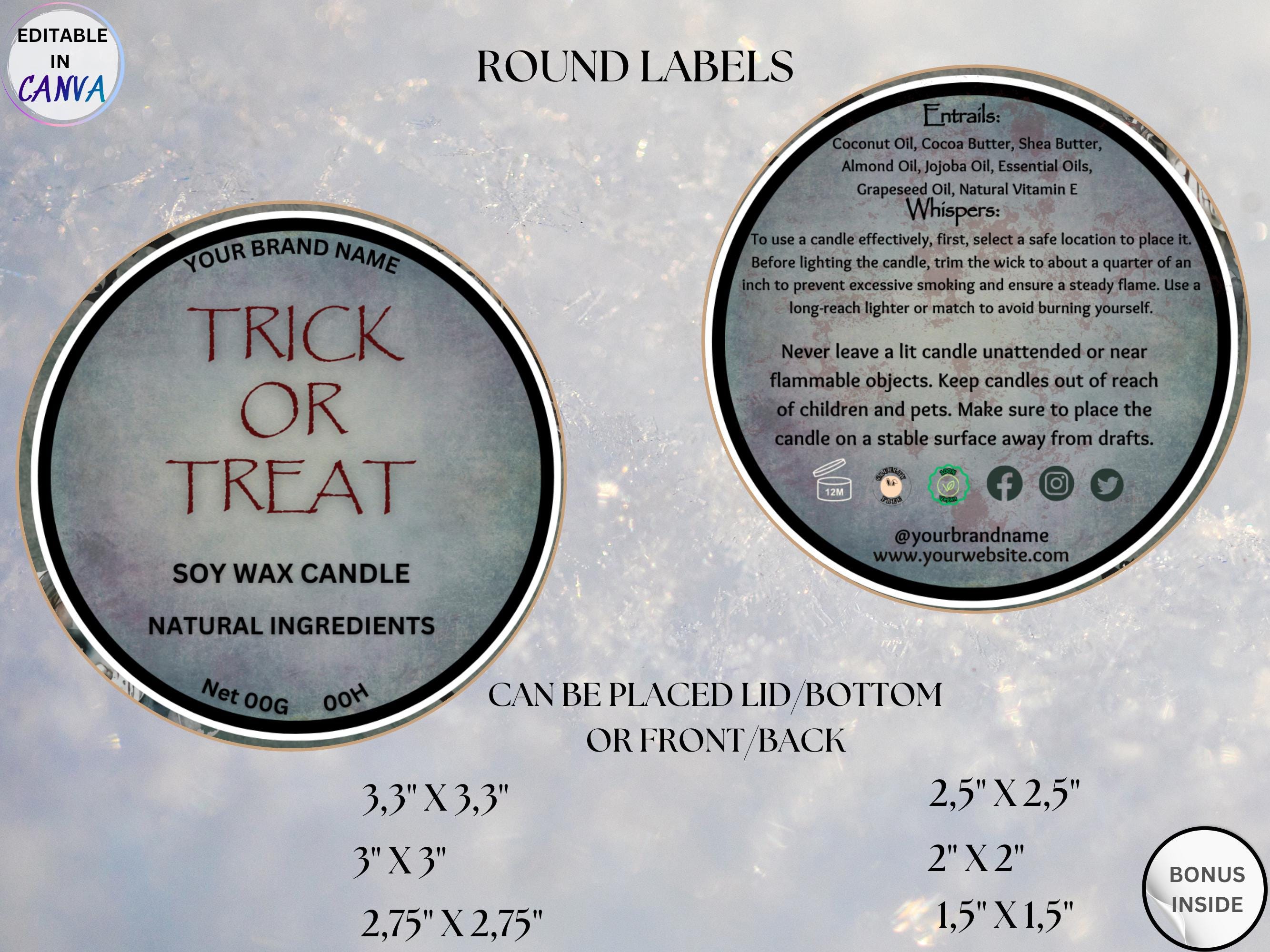 Candle Jar Label, Product Labels, Custom Packaging, Editable Template ...