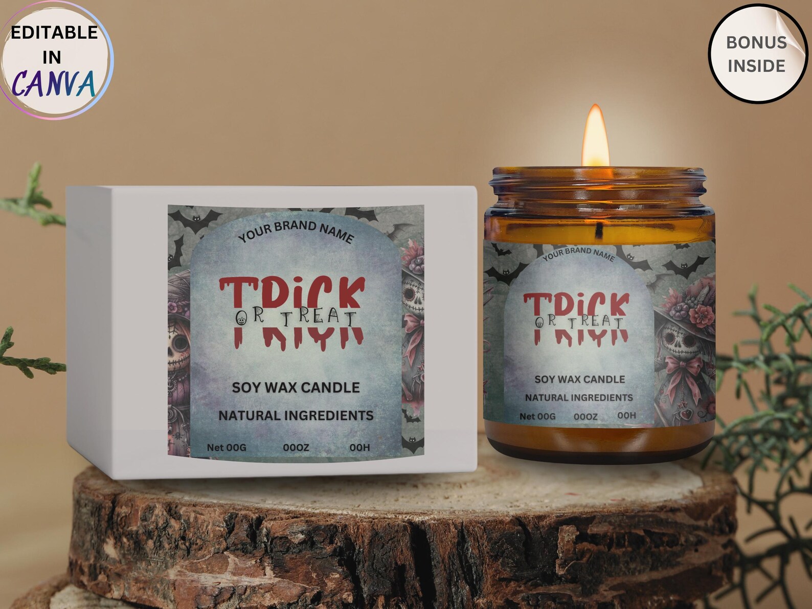 Candle Jar Label, Product Labels, Custom Packaging, Editable Template ...