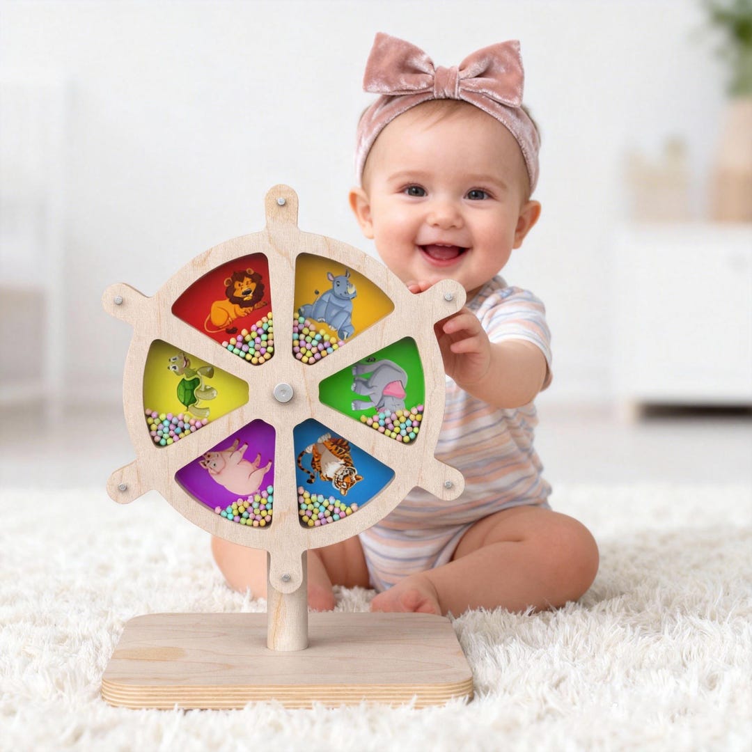 Wooden Montessori Rotary Toy, Spinning Sensory Toy for Baby Toddlers ...