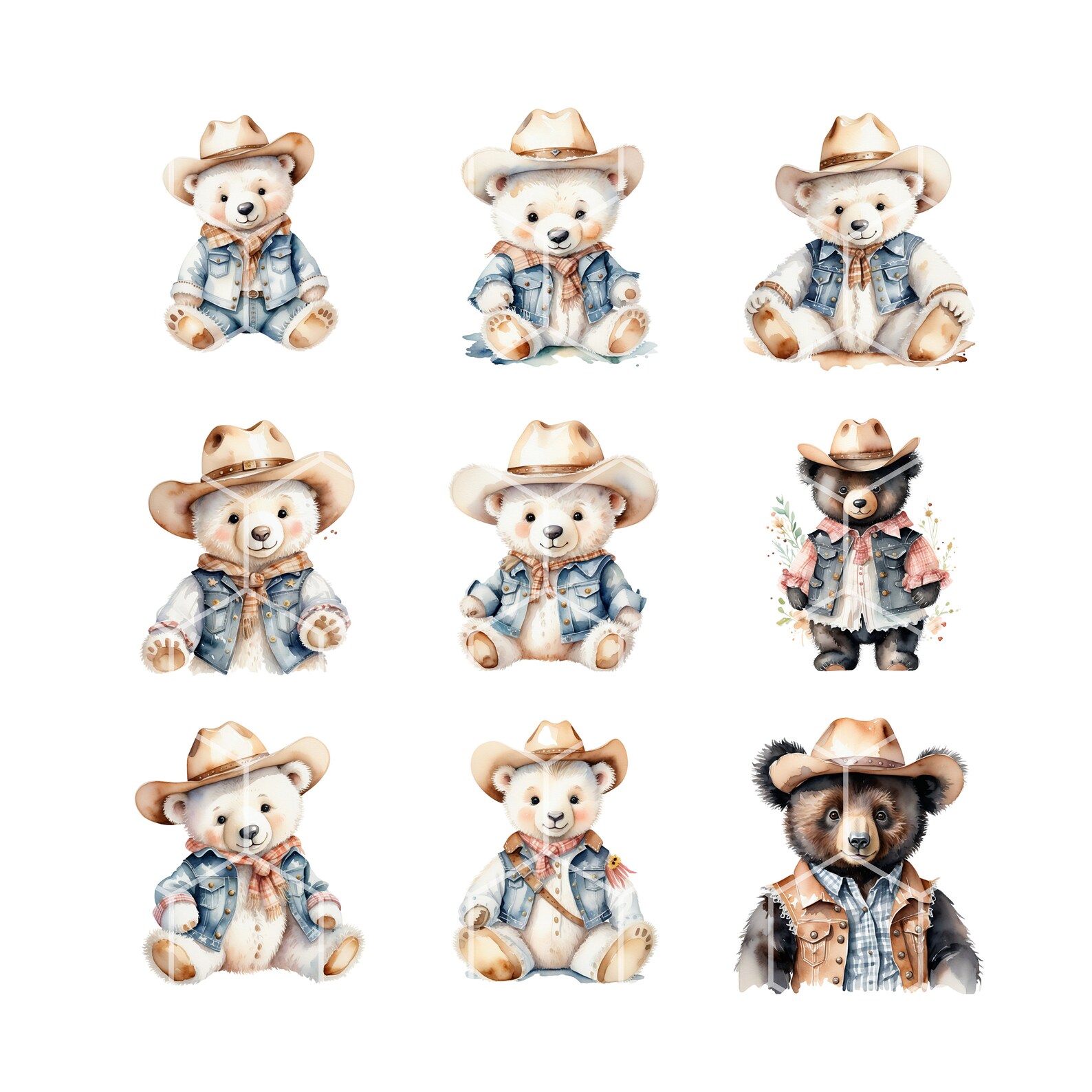 Western Bears Clipart, Rodeo Animals PNG, Cowboy Birthday Clipart ...