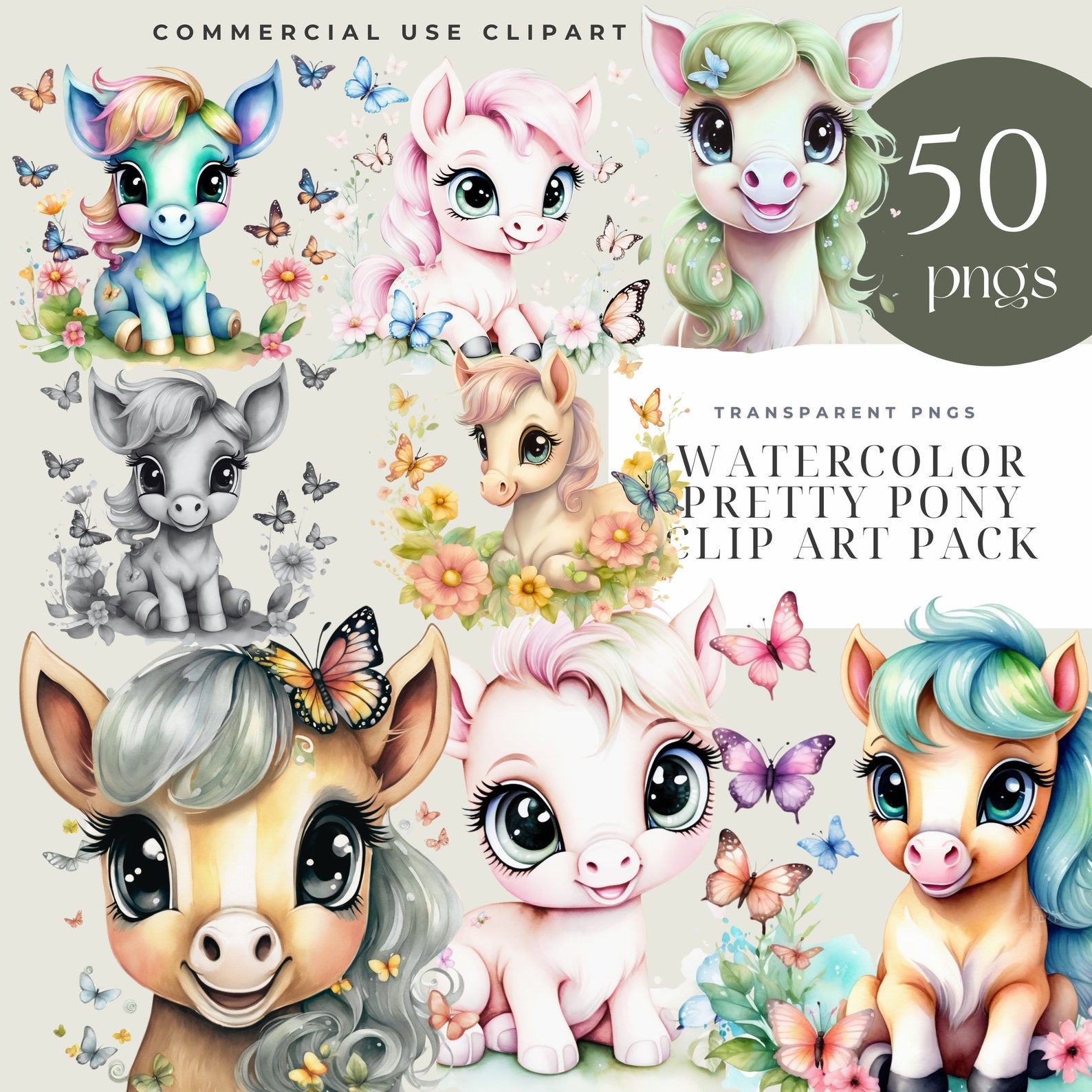 Pretty Little Pony PNG Pack of 50 Ponies Pngs Digital Cartoon Character ...