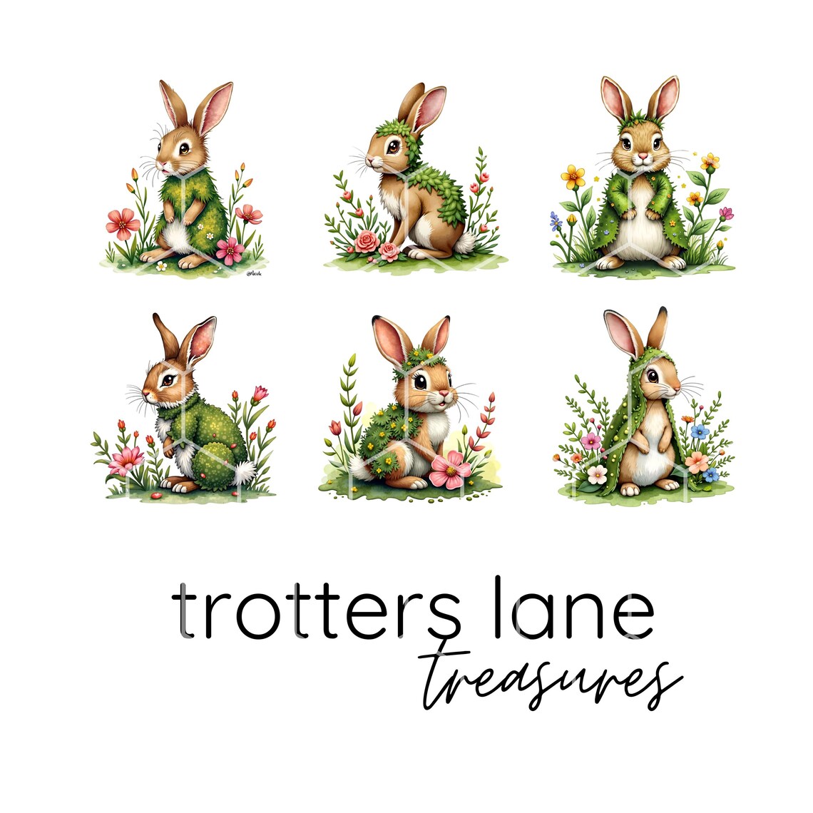 Woodland Bunny Clipart | Mossy Forest Rabbit, Whimsical Garden Animals ...