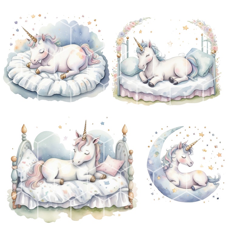 Unicorn Clipart PNG Seeping, Sleeping Baby Unicorns Clipart PNG ...