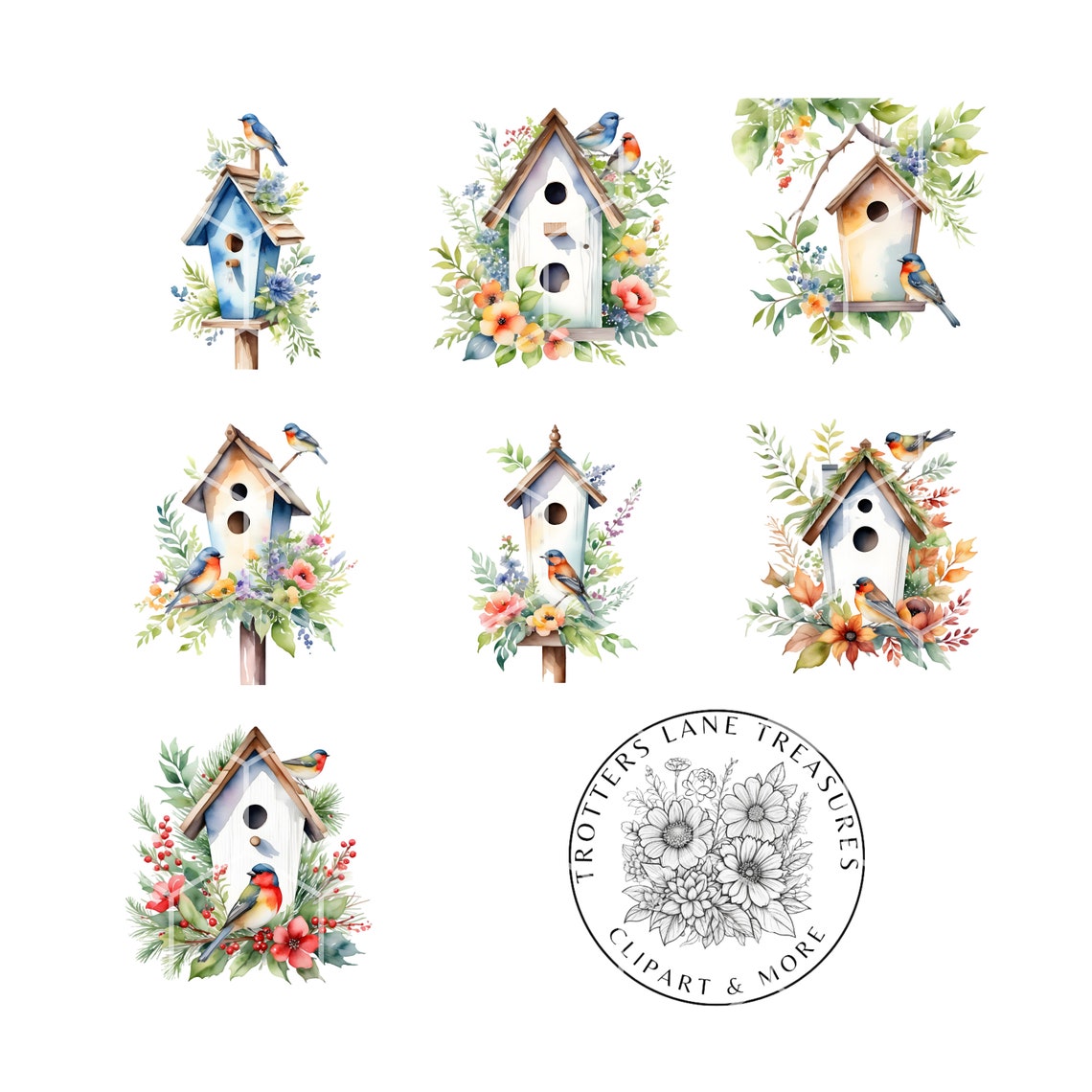 Pretty Birdhouses Clipart Pack - 52 Pngs, Transparent Backgrounds ...
