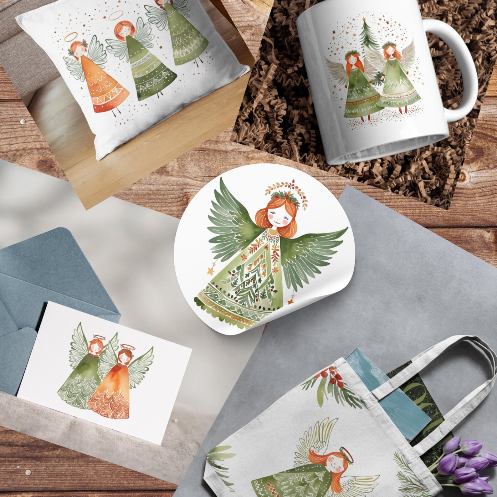 Christmas Angel Ornament Clipart, Watercolor Christmas Angel Clipart ...