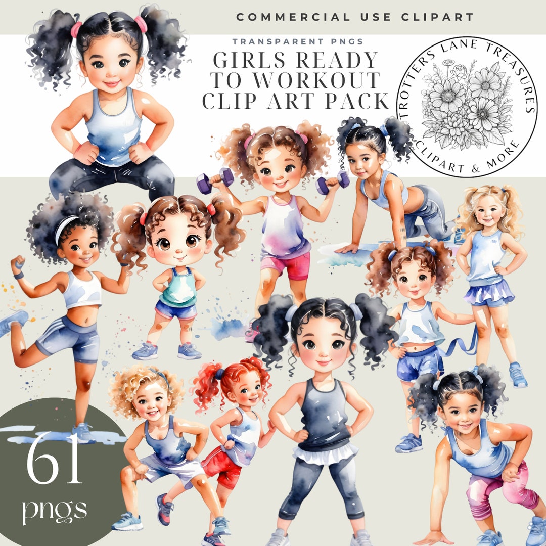 Workout Girl Clipart Bundle – 61 Pngs of Active Girls in Fitness Poses ...