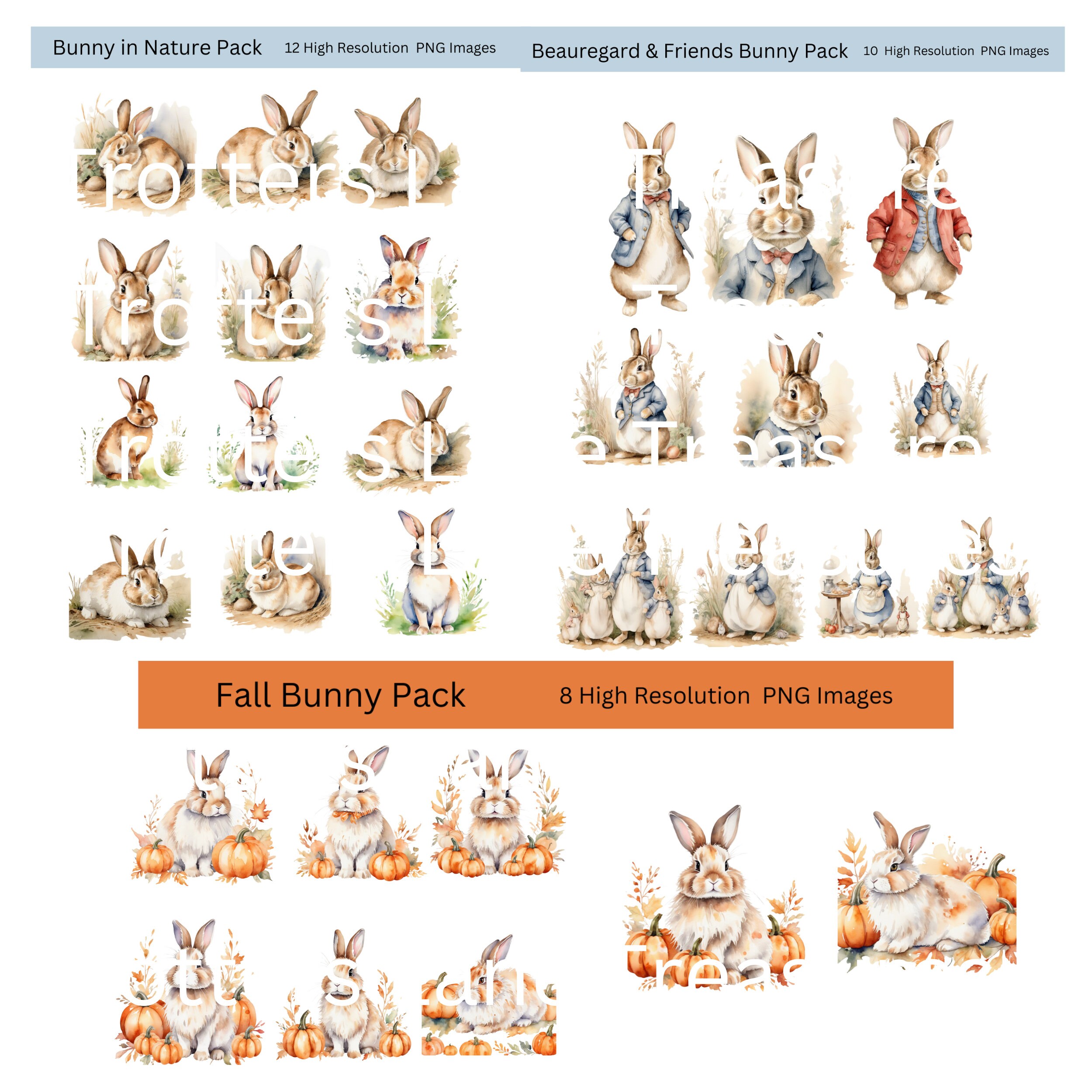 Watercolor Bunny Clipart Mega Pack, Easter Bunny Clipart, Spring ...