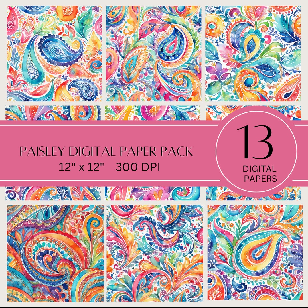 Vibrant Paisley Digital Paper | Instant Download | Scrapbook Paper ...