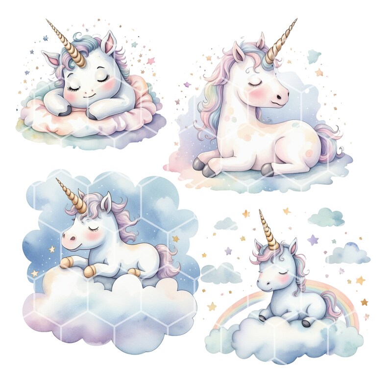 Unicorn Clipart PNG Seeping, Sleeping Baby Unicorns Clipart PNG ...