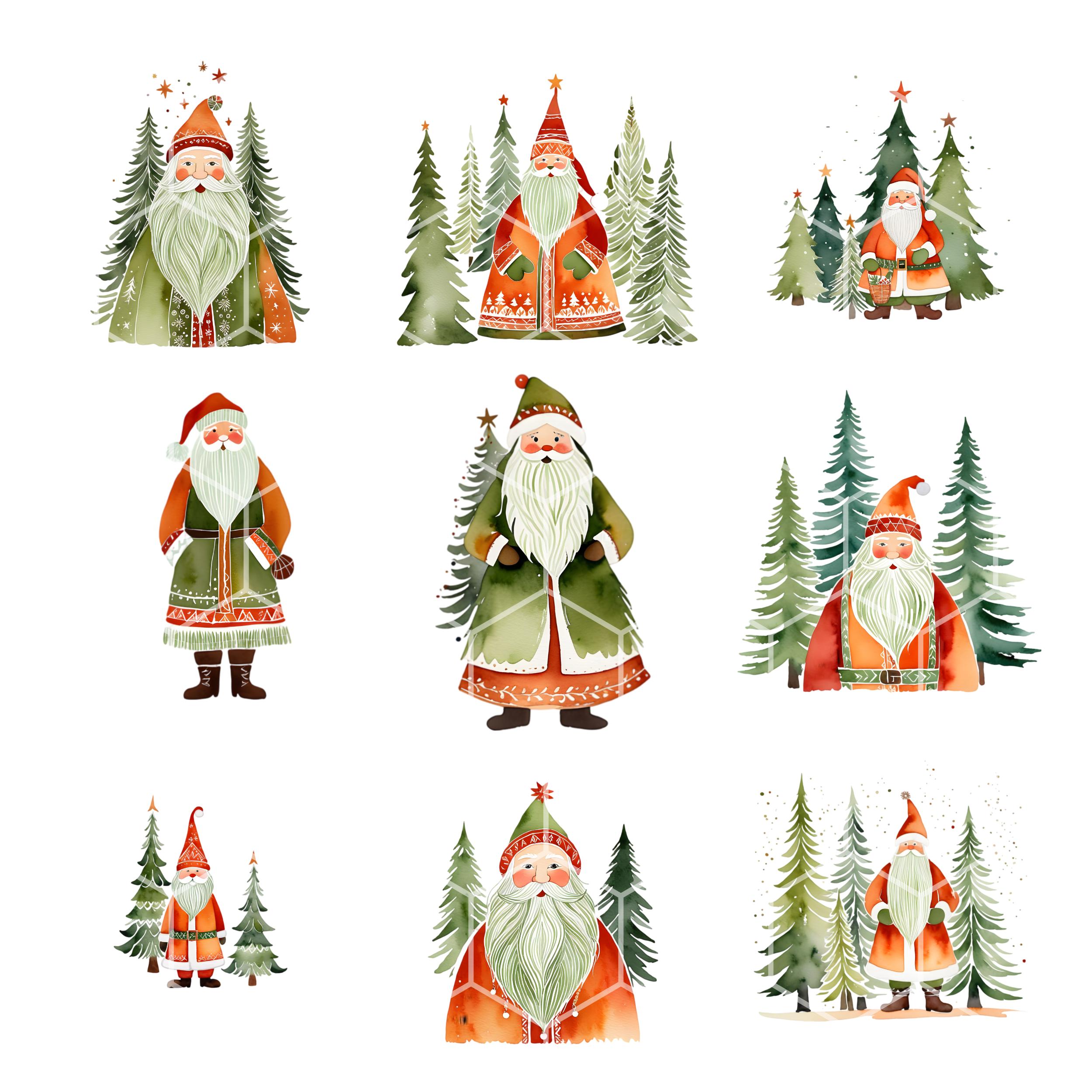 Santa Clipart Water Color, Scandi Santa Clipart, Folk Santa Clipart ...