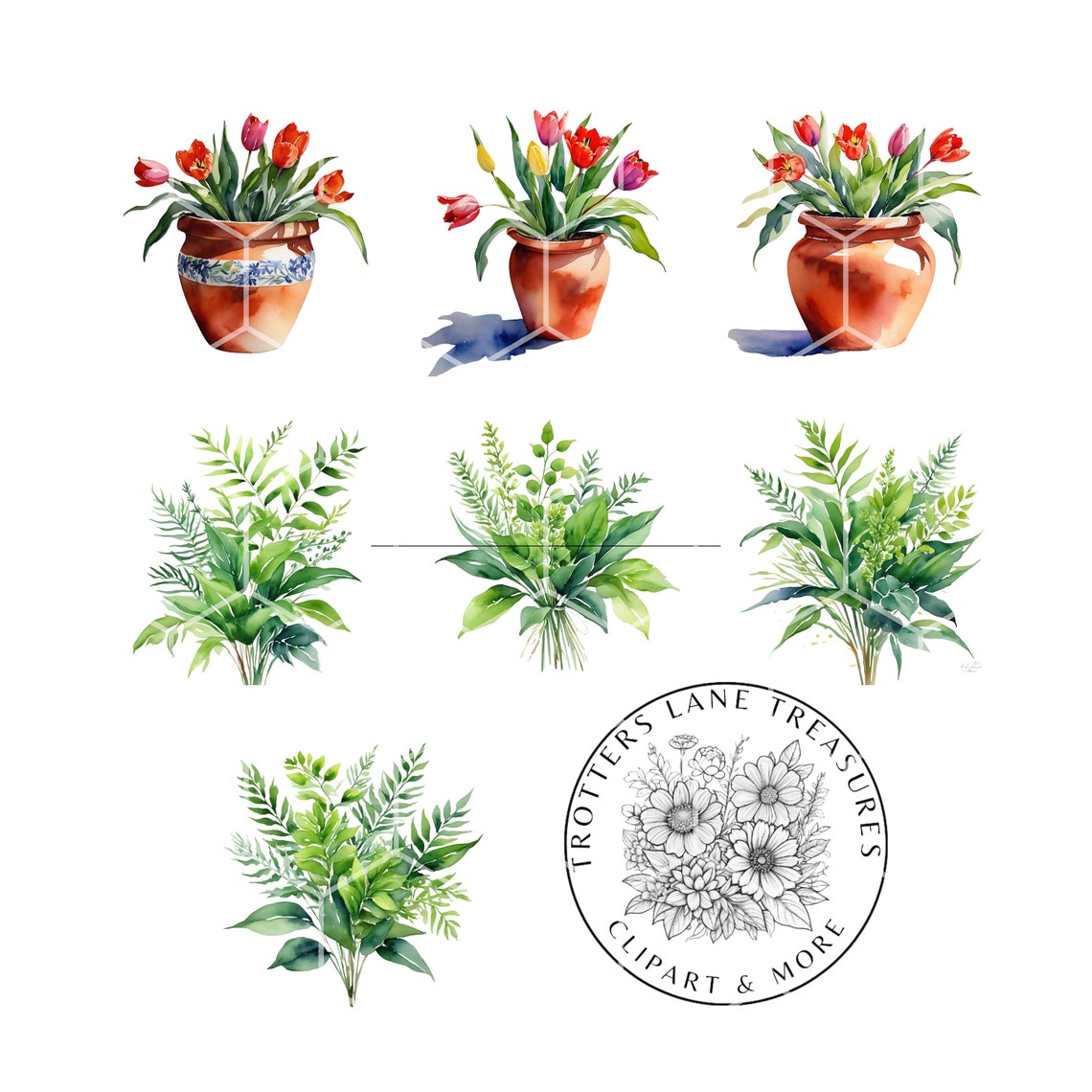 Watercolor Flower Pots Clipart Pack - Transparent Pngs, Floral Planner ...