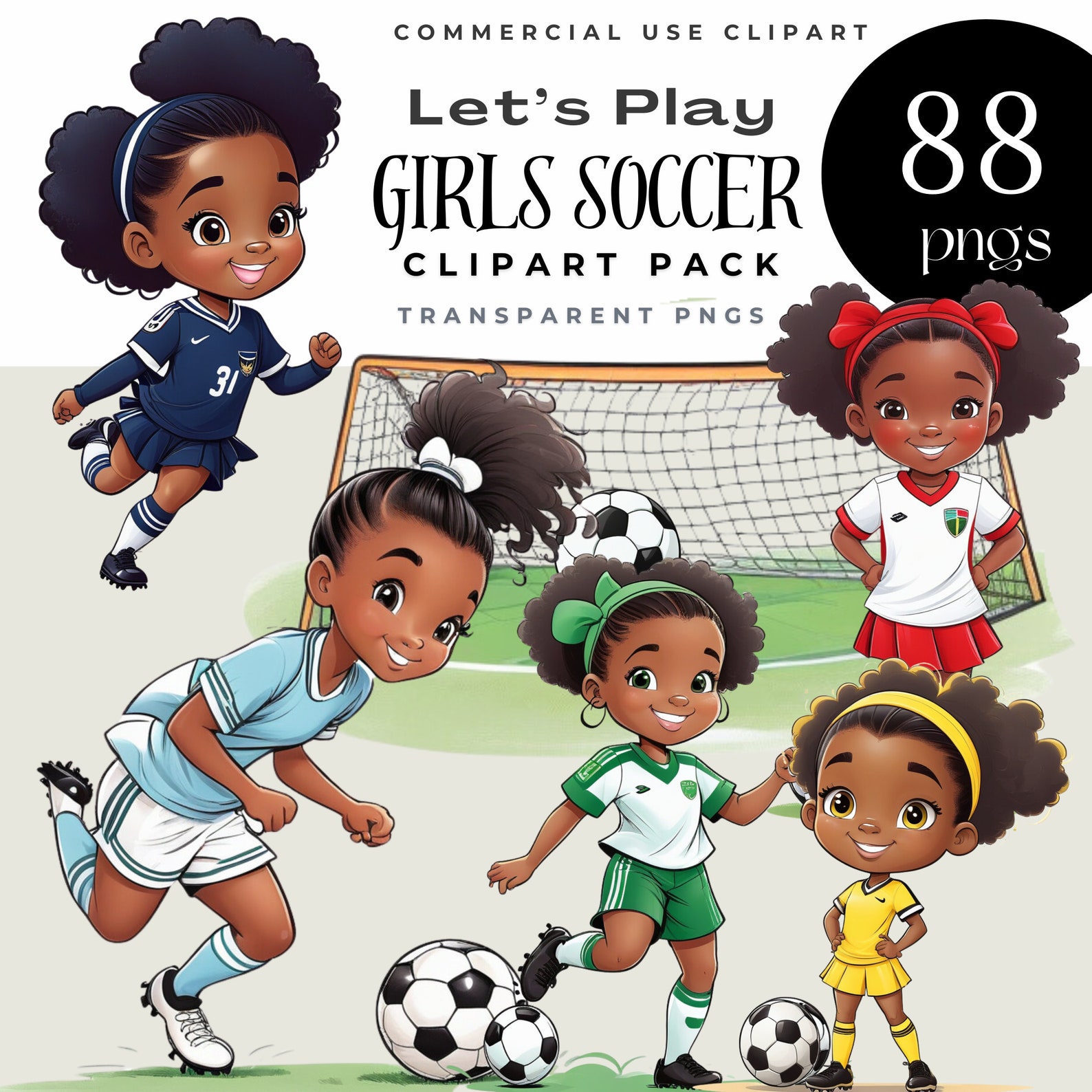 Soccer Girl Clipart |black Girls Soccer Player | Multicultural Png ...