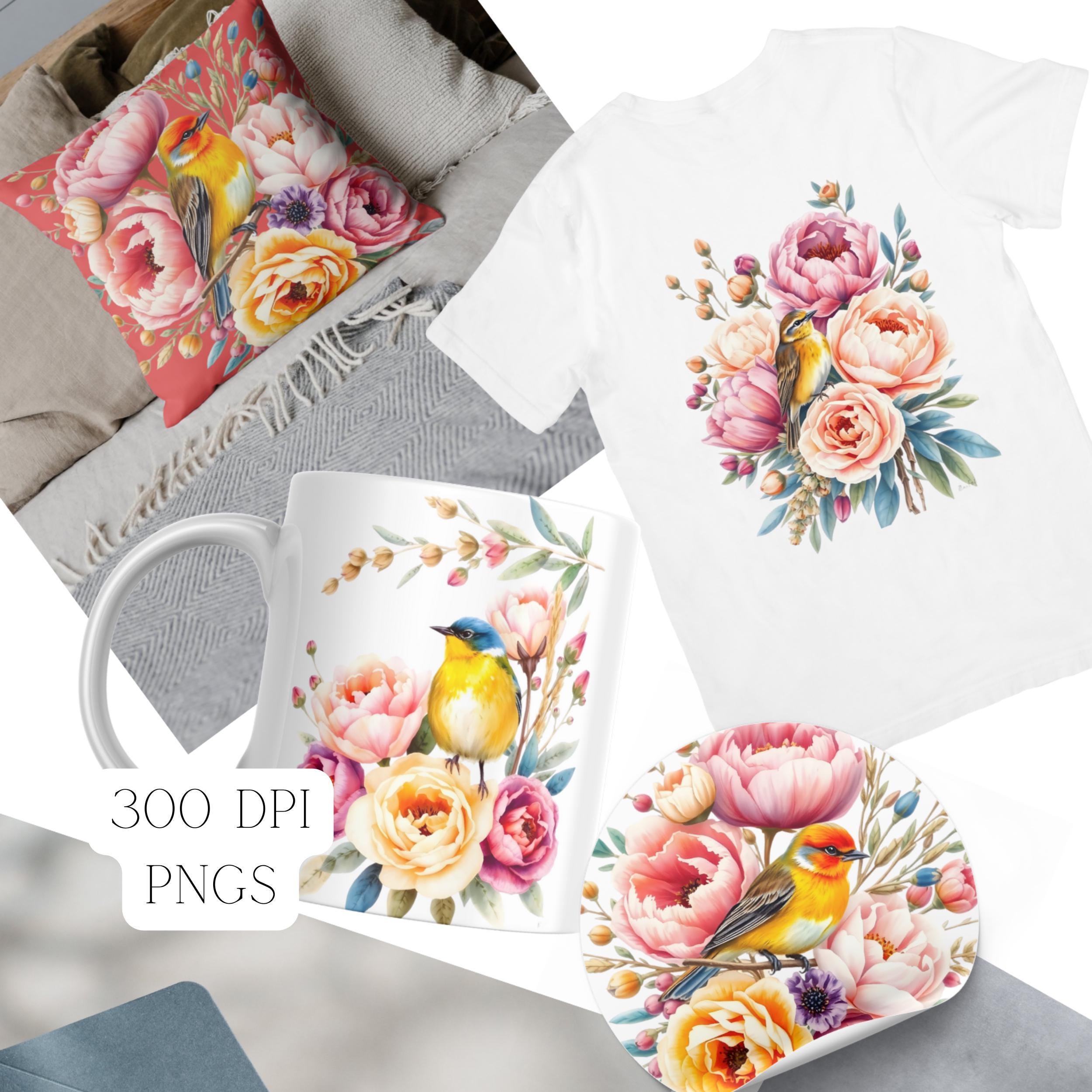 Singing Bird Clipart | Baby Birds & Blooms, Watercolor Floral, Blue Red ...