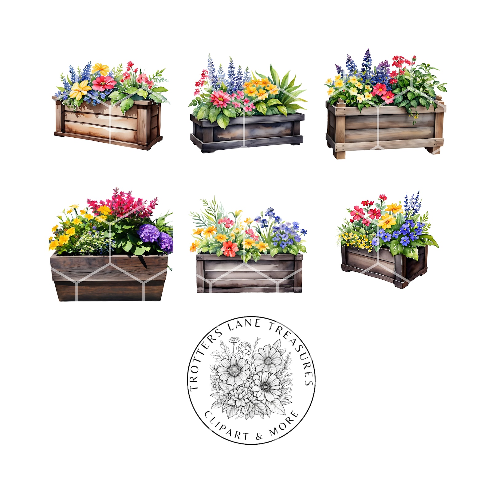 Floral Planter Clipart, Watercolor Flower Planters Pngs, Garden Pot ...