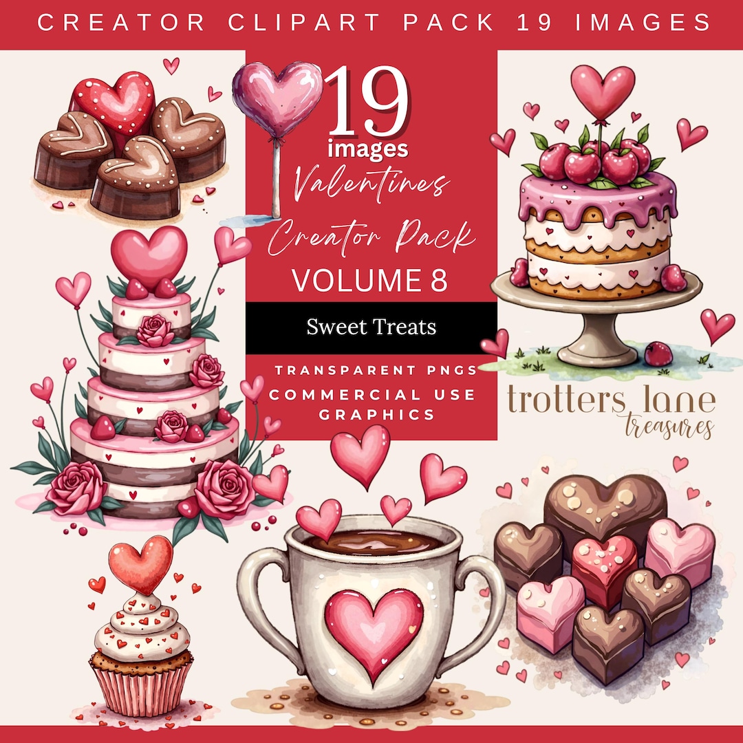 Valentine’s Day Dessert Clipart | Sweet Treats PNG Pack | Romantic ...
