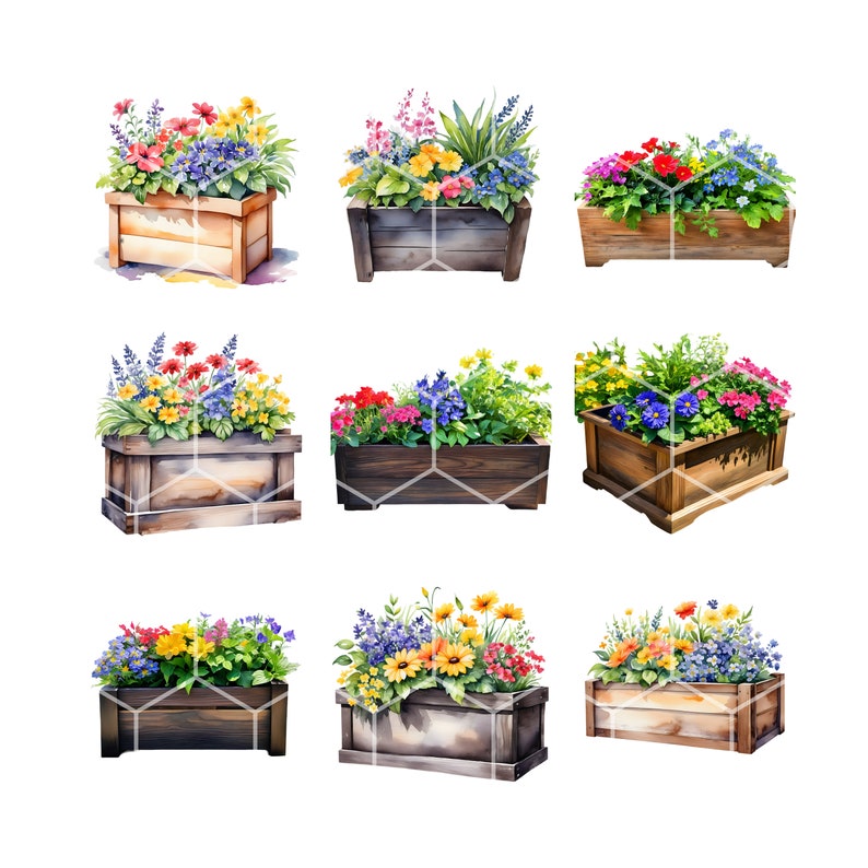 Floral Planter Clipart, Watercolor Flower Planters Pngs, Garden Pot ...