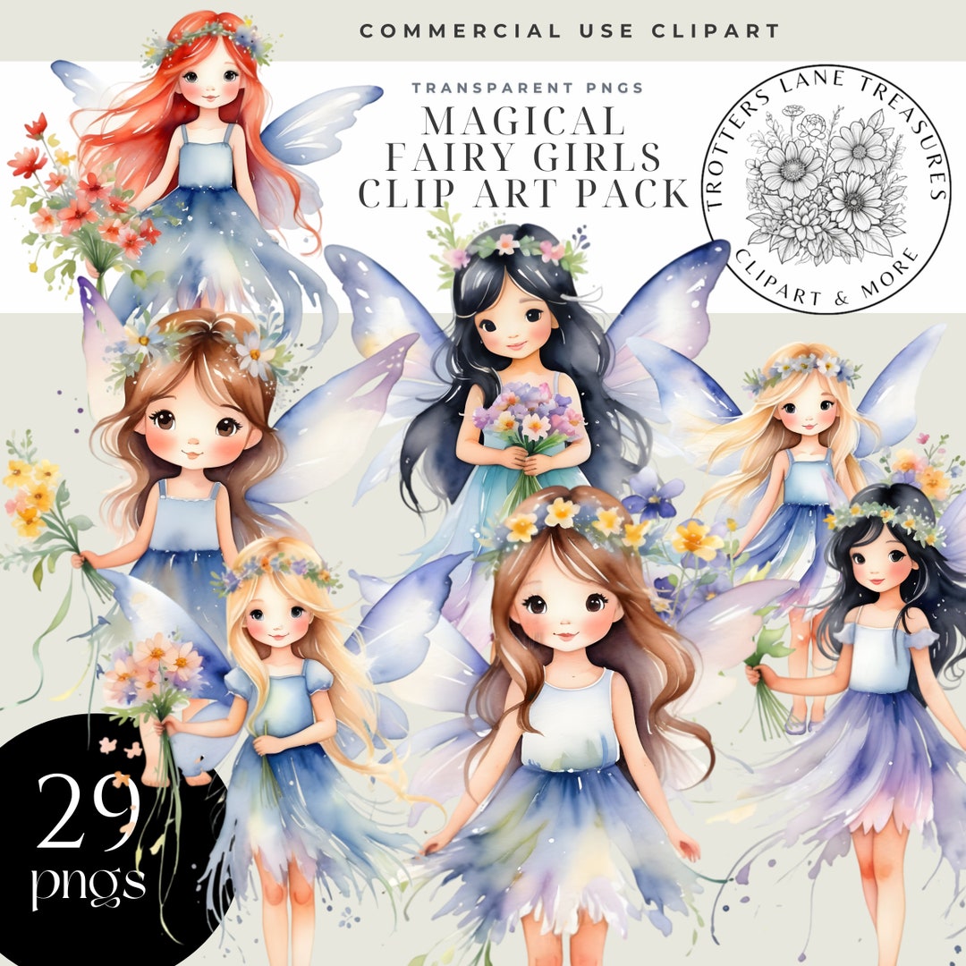 Fairy Clipart Bundle – 29 Pngs of Magical Fairy Girls With Flowers ...