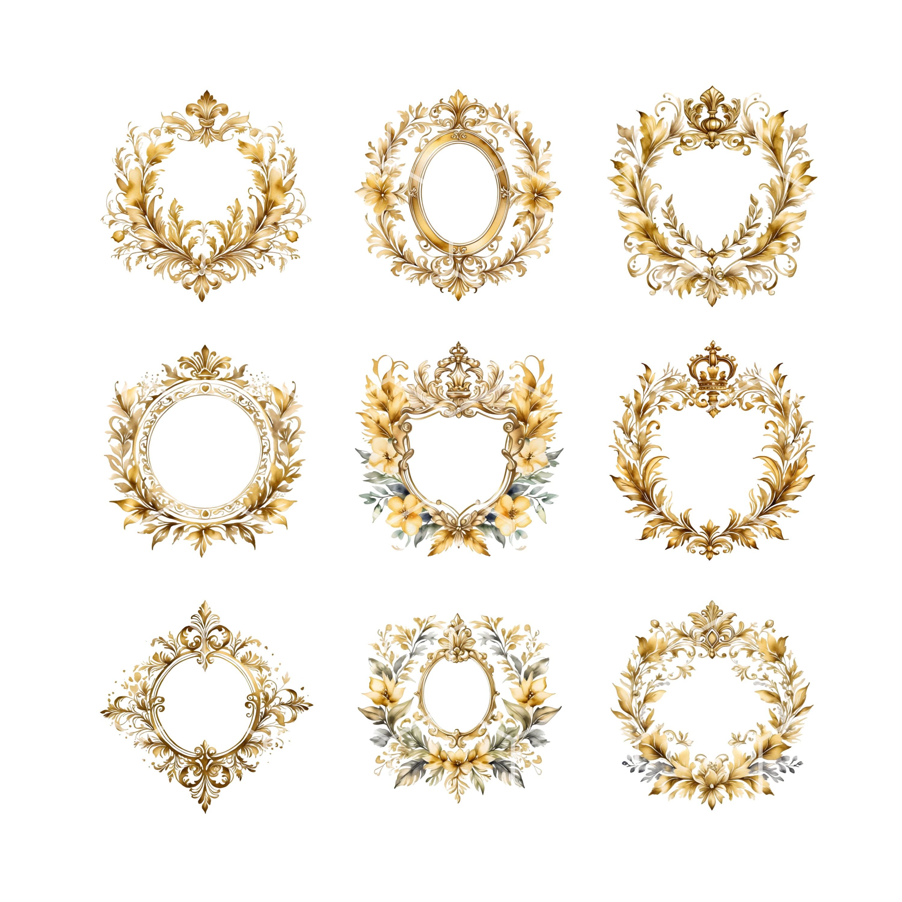 Watercolor Wedding Crest Clipart, Floral Crest Clipart, Watercolor ...