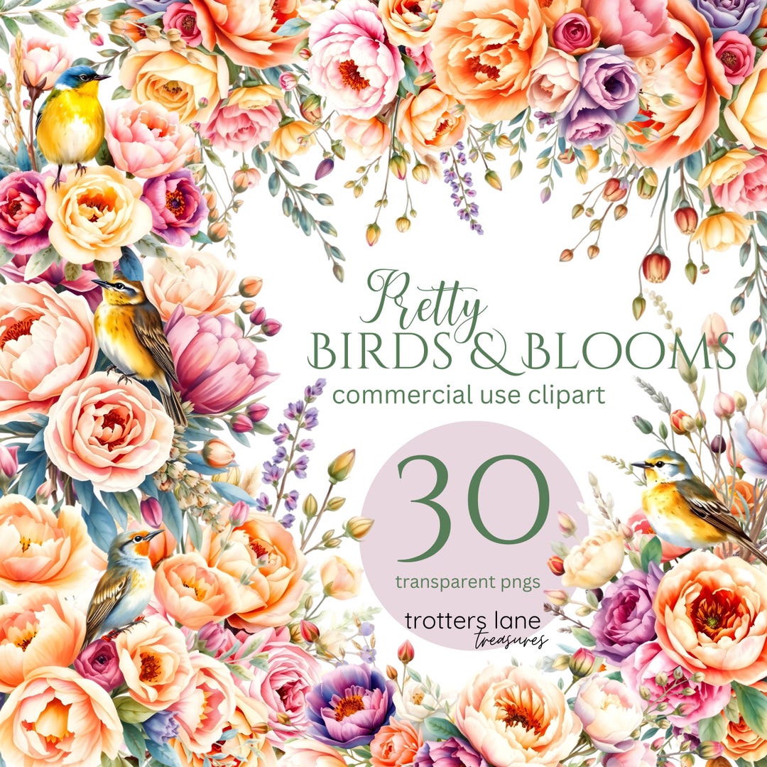 Singing Bird Clipart | Baby Birds & Blooms, Watercolor Floral, Blue Red ...