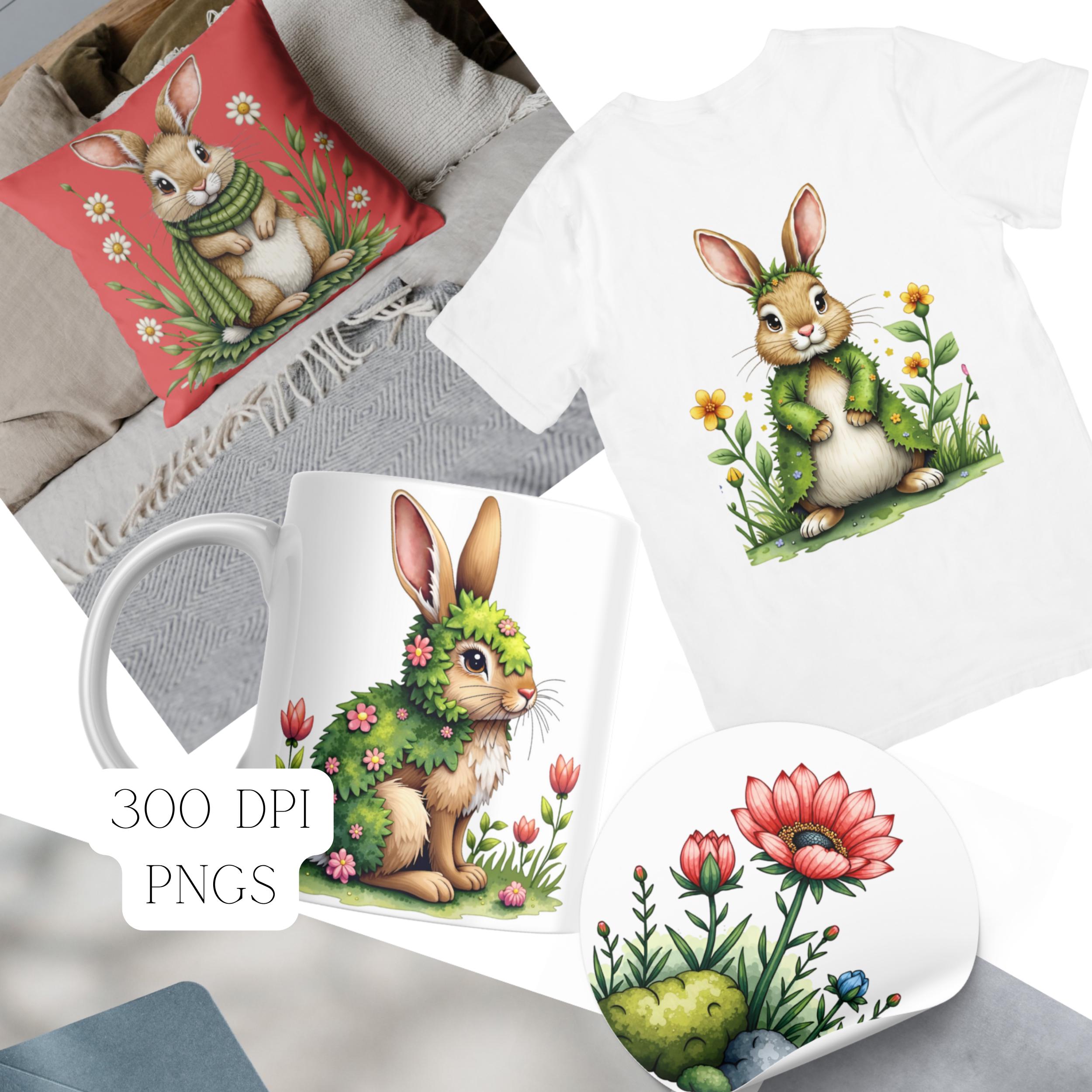 Woodland Bunny Clipart | Mossy Forest Rabbit, Whimsical Garden Animals ...