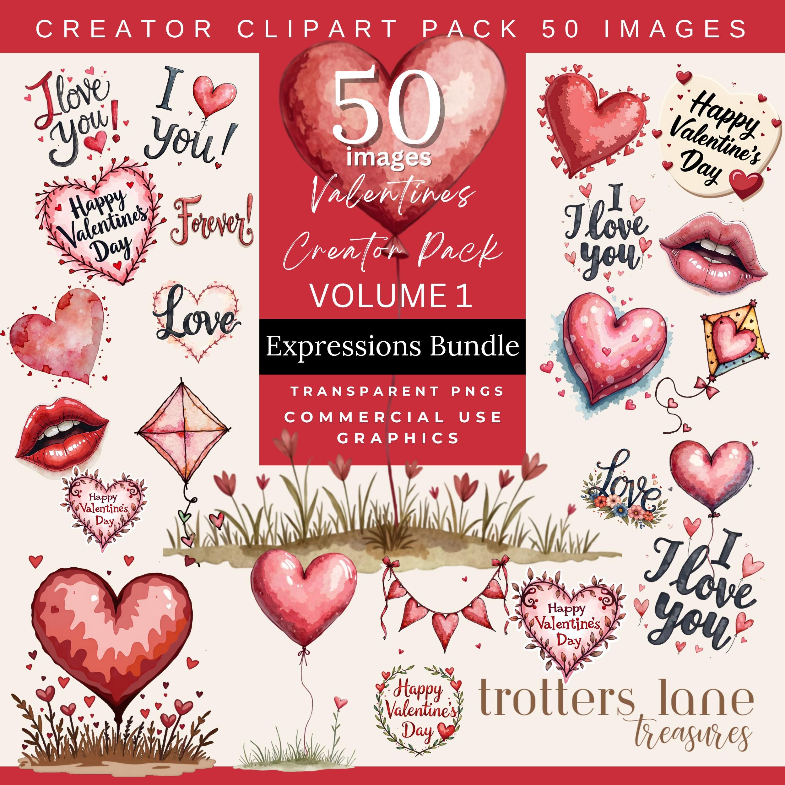 Valentines Clipart Bundle | Watercolor Love PNG | Heart Wreath ...