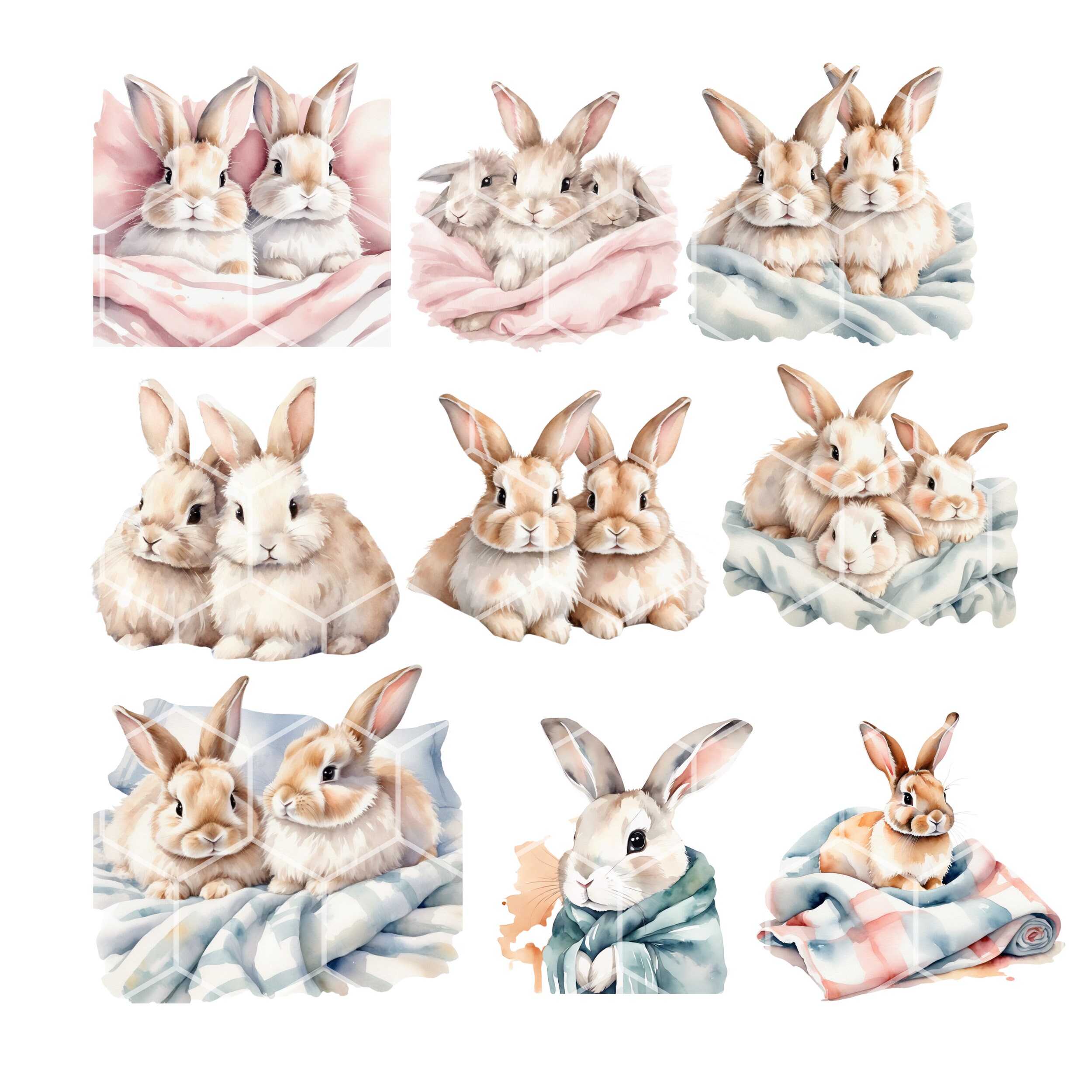 Cute Watercolor Bunny Clipart Bundle, Nursery Decor PNG, High-quality ...