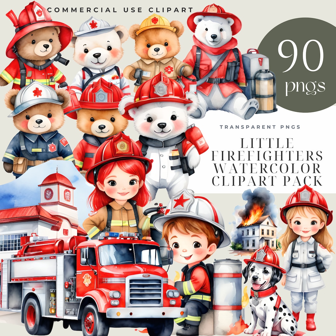 Watercolor Firefighter Clipart, Baby Shower, Fire Truck, Baby Boy Baby ...