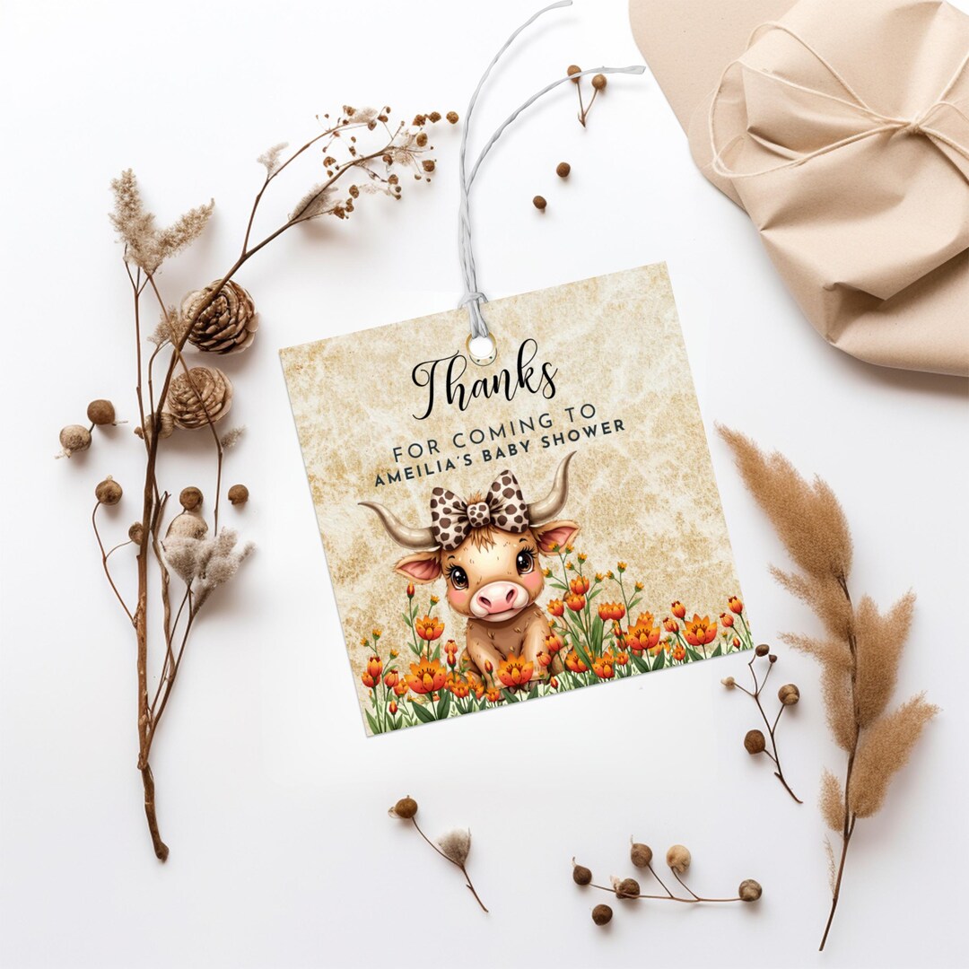 Highland Cow Baby Shower Favor Tags - Rustic Farm Theme - Editable ...