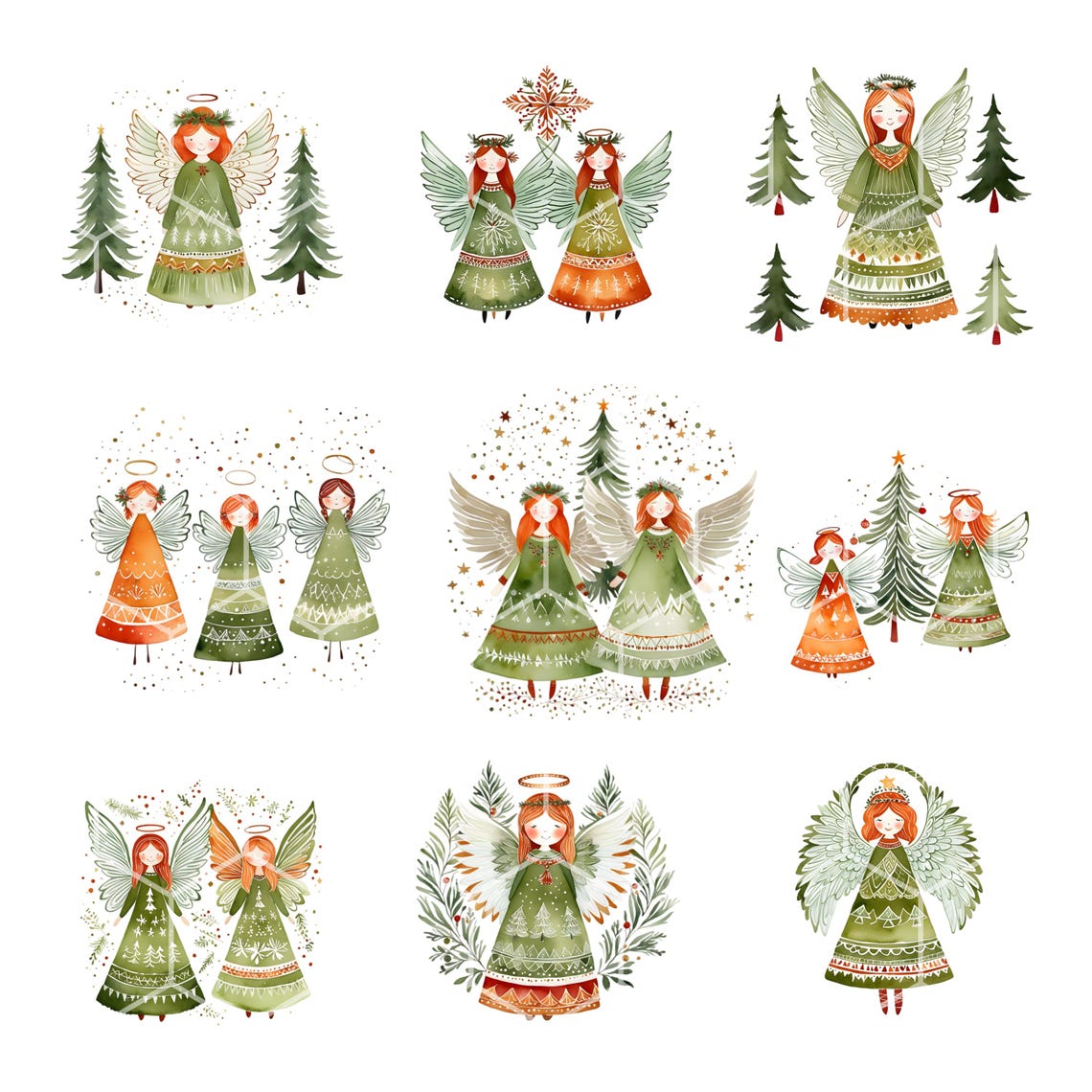 Christmas Angel Ornament Clipart, Watercolor Christmas Angel Clipart ...