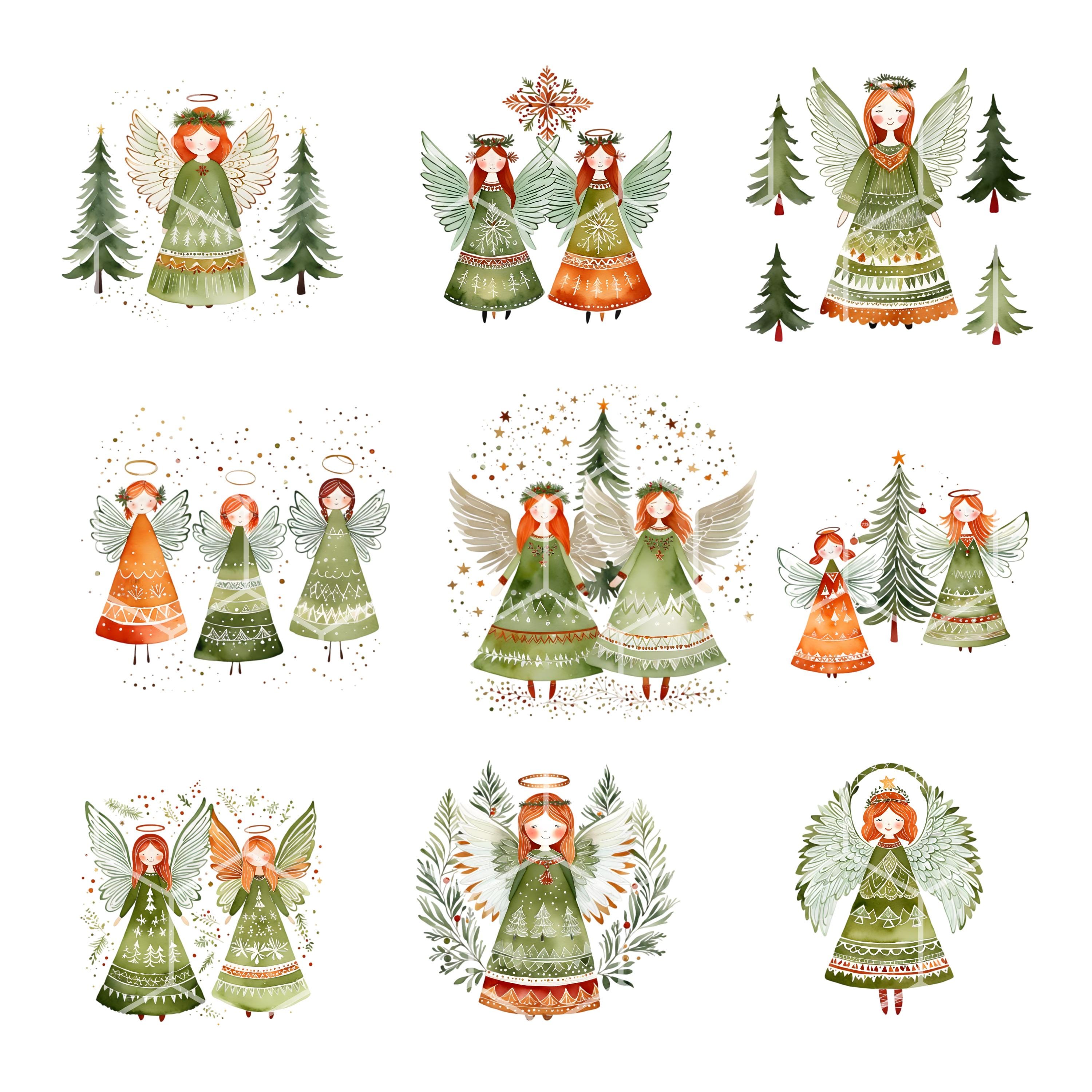Christmas Angel Ornament Clipart, Watercolor Christmas Angel Clipart ...