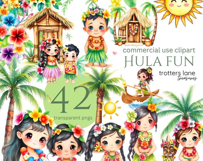 Cute Hawaiian Hula Girl Clipart, Watercolor Tropical Beach Summer, Luau ...