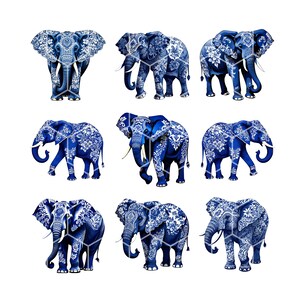 Toile Blue Clipart, Toile Blue Elephants Clipart - 25 Pngs, Elegant ...