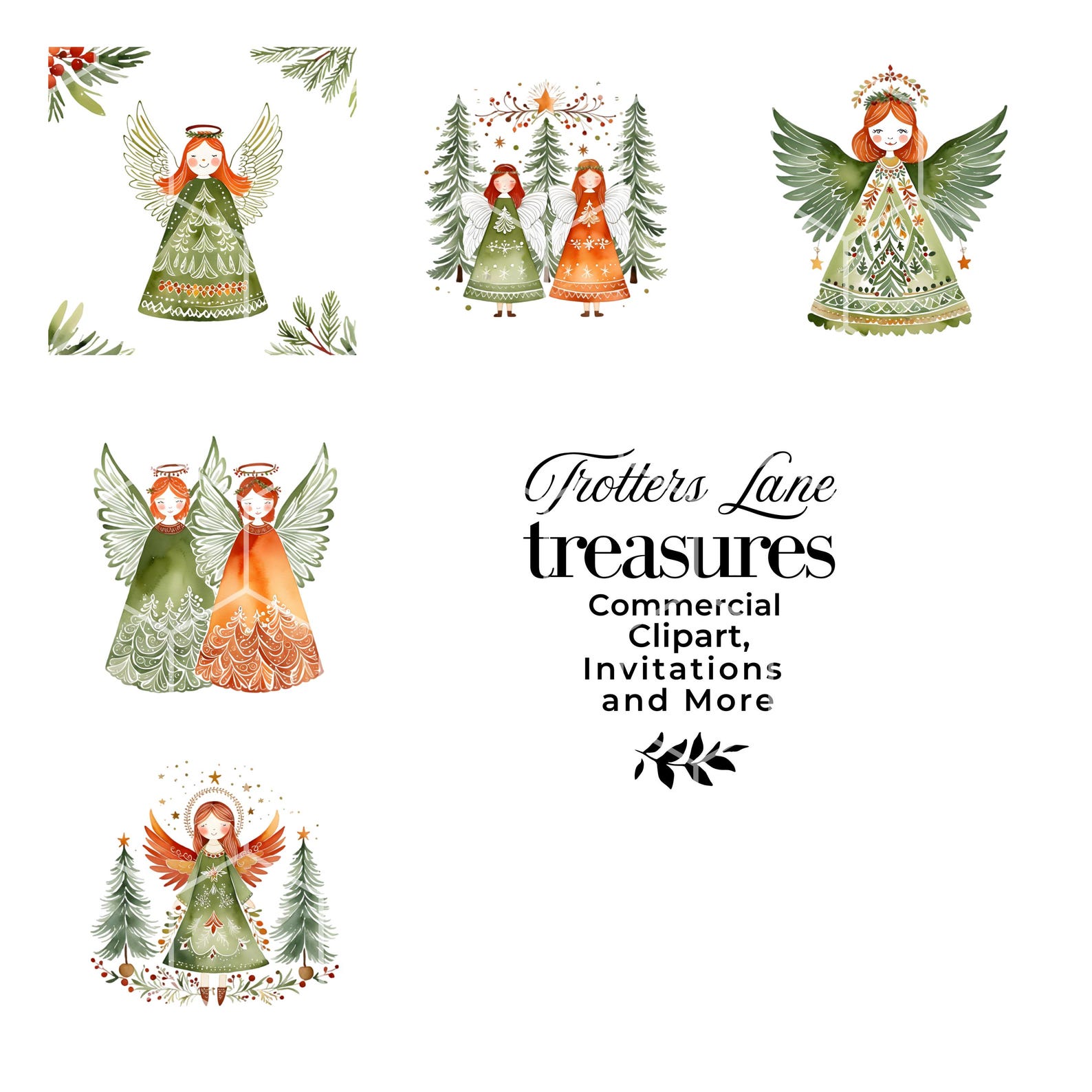 Christmas Angel Ornament Clipart, Watercolor Christmas Angel Clipart ...