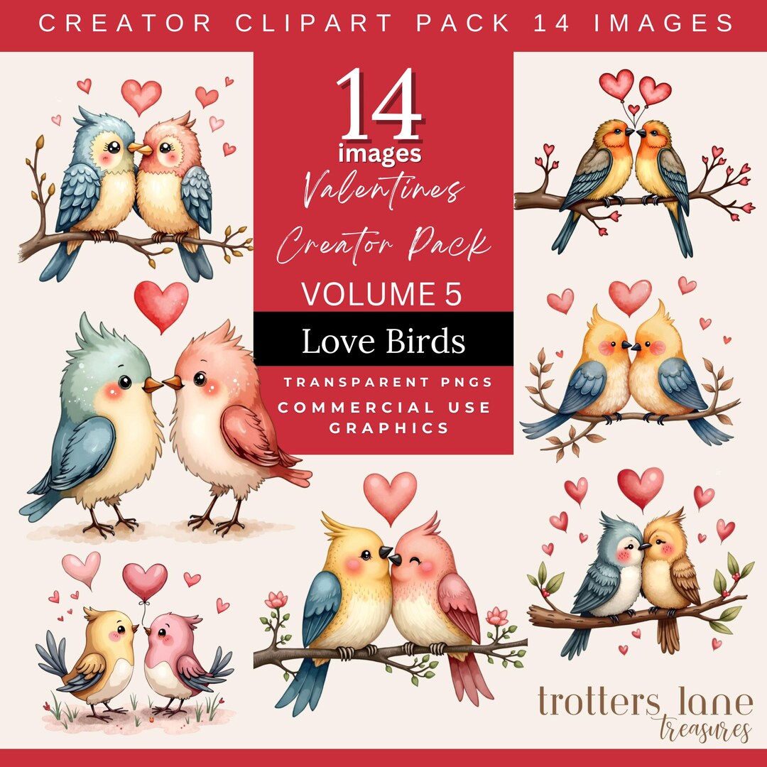 Valentines Day Bird Clipart | Love Birds PNG Pack | Romantic Bird ...
