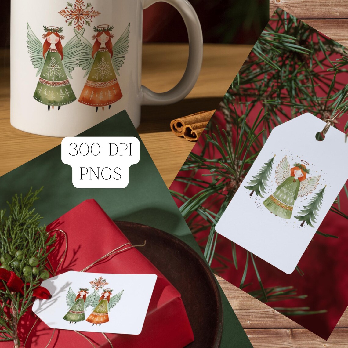 Christmas Angel Ornament Clipart, Watercolor Christmas Angel Clipart ...