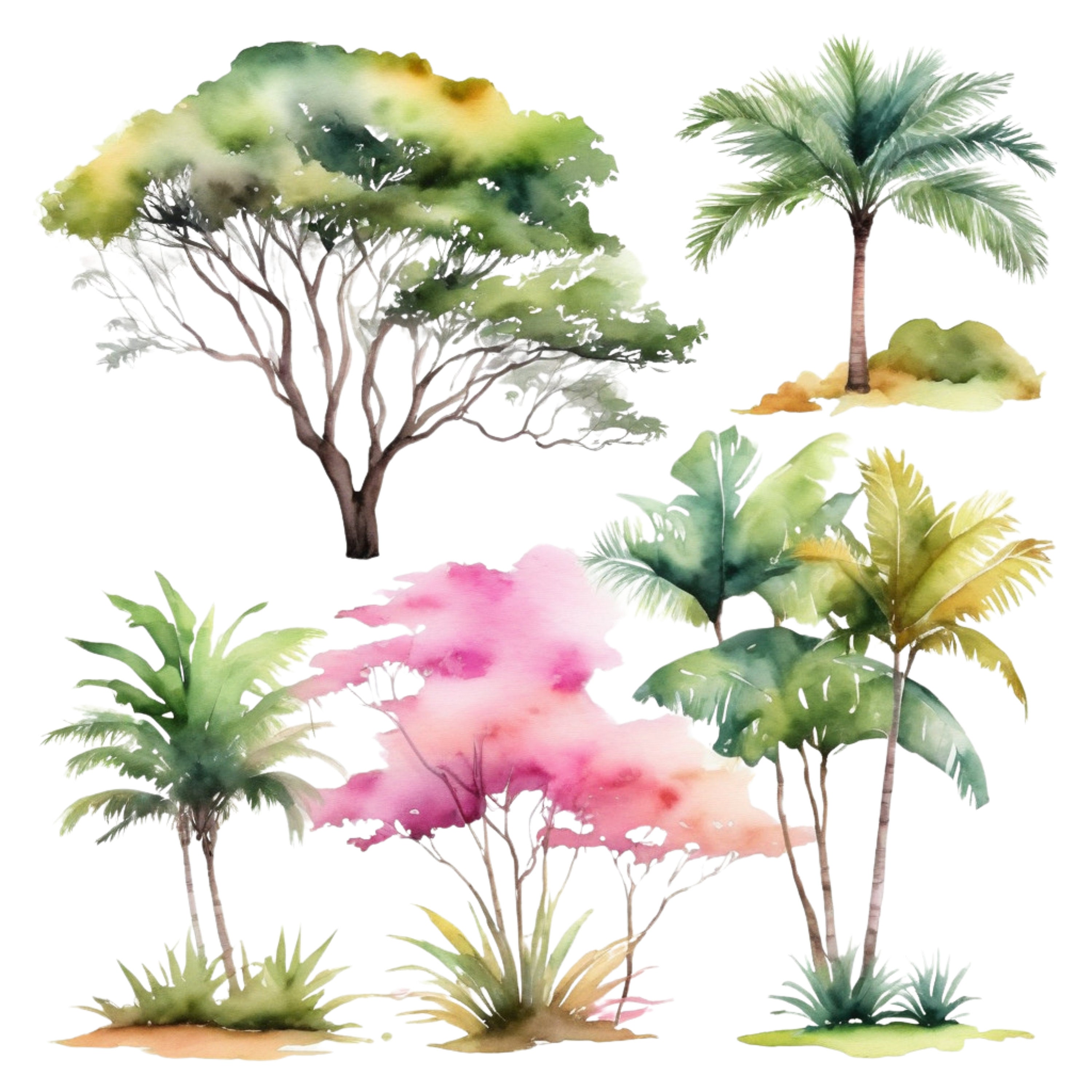Chic Pink Safari Watercolor Clipart Jungle Animals, Adventurous Girl ...