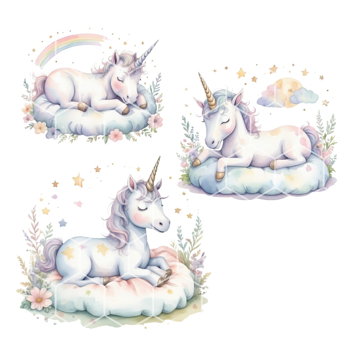 Unicorn Clipart PNG Seeping, Sleeping Baby Unicorns Clipart PNG ...