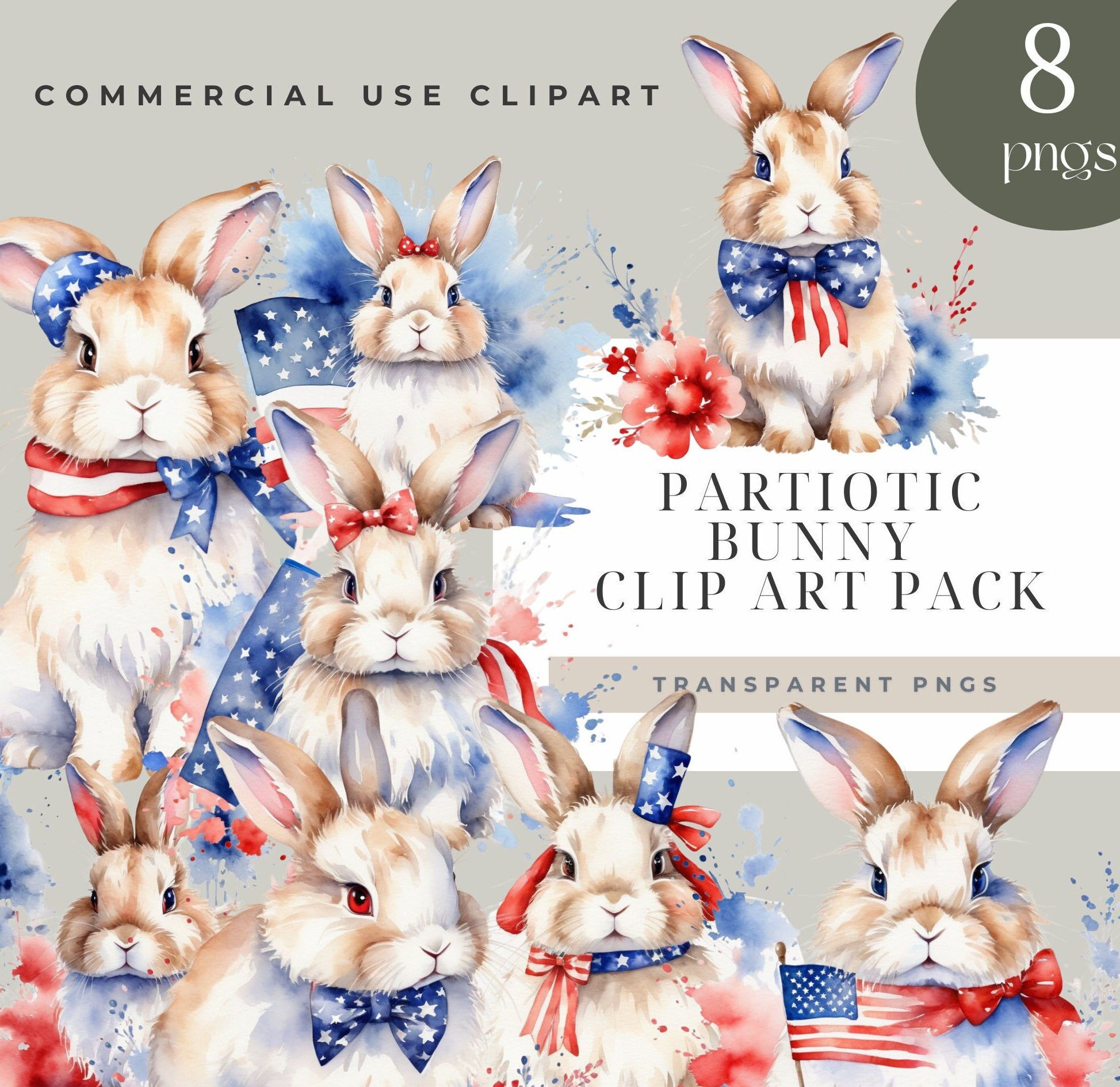 Quirky Bunny Clipart, Cute Rabbits Clipart, Cute Watercolor Bunny Clip ...