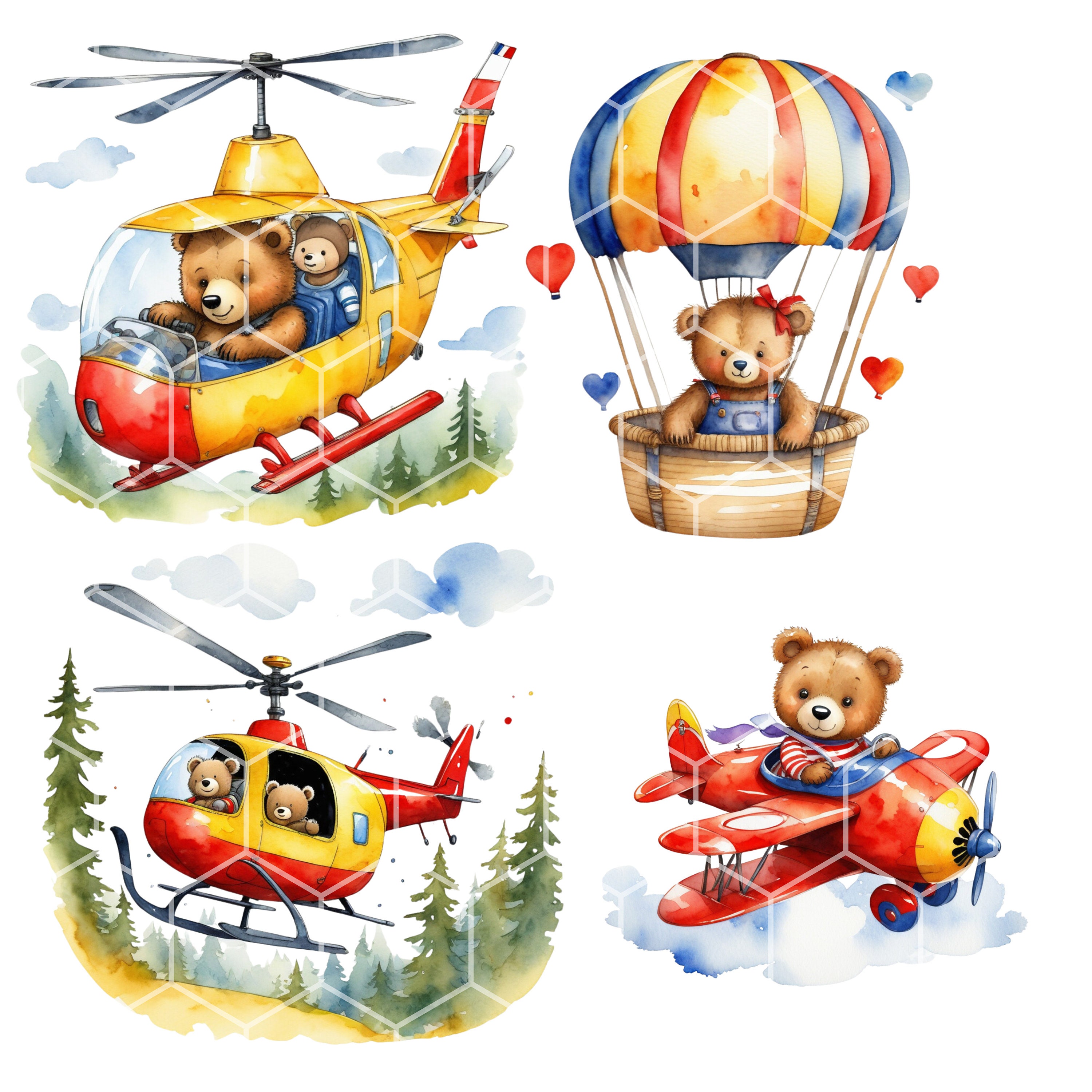 Flying Bear Clipart - 27 Pngs, Instant Download, Commercial Use, Kids ...