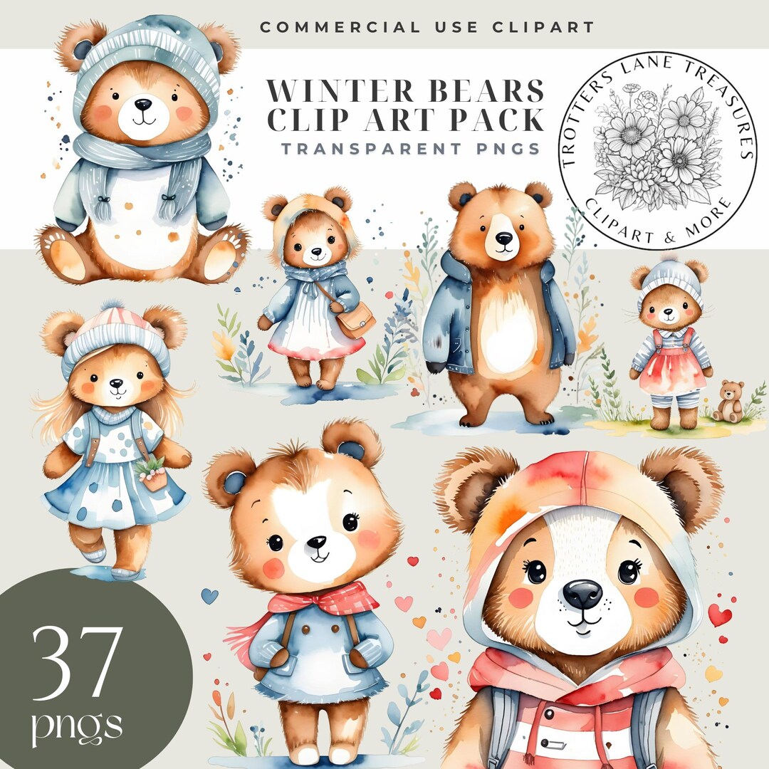 Bear With Sweater Clipart, Scandi Clipart, Cool Bear Clipart, Winter ...