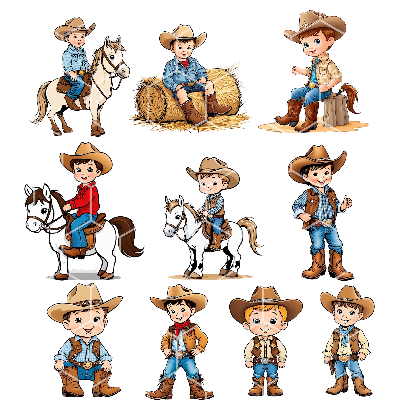 Baby Cowboy Watercolor Clipart Bundle, Boy With Horse Sublimation PNG ...