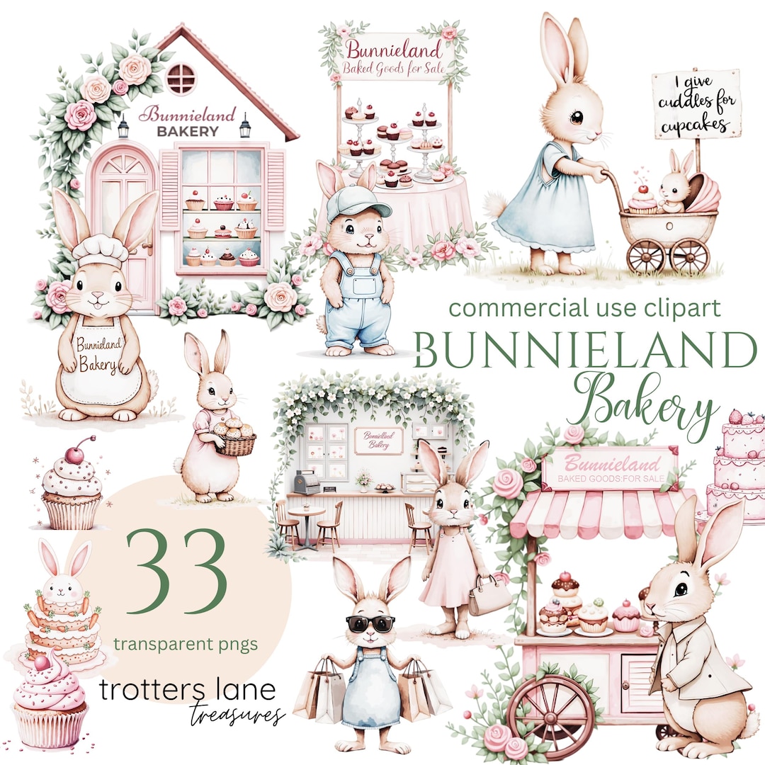 Bakery Shop Clipart | Baked Goods, Whimsical Bunny Bakery, Country ...