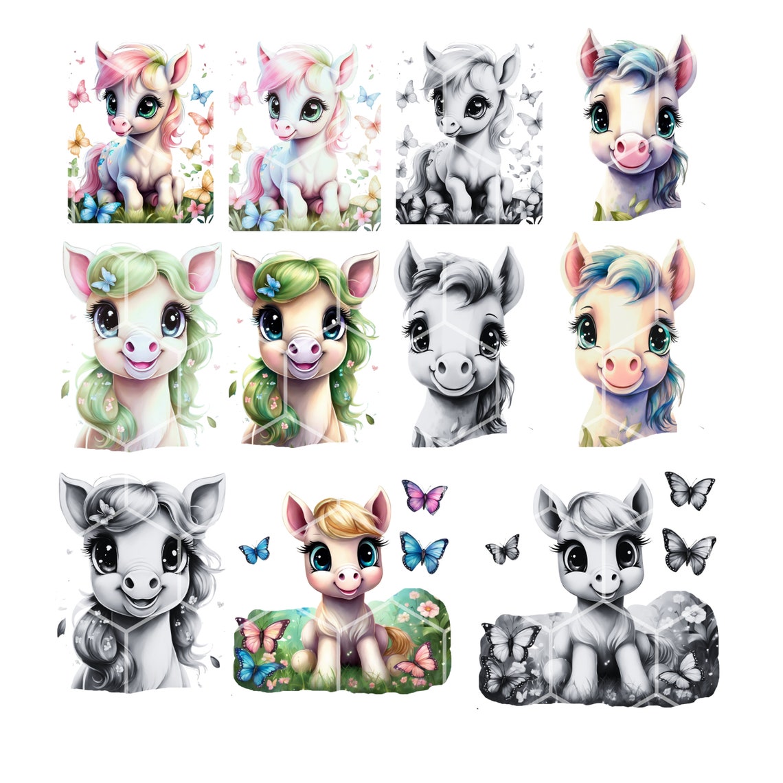 Pretty Little Pony PNG Pack of 50 Ponies Pngs Digital Cartoon Character ...