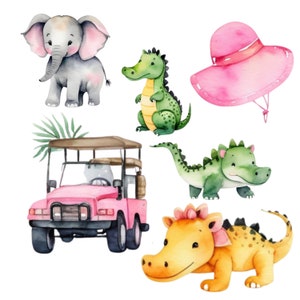 Safari Baby Animals Watercolor Clipart 32 High Quality Jpgs, Pink ...