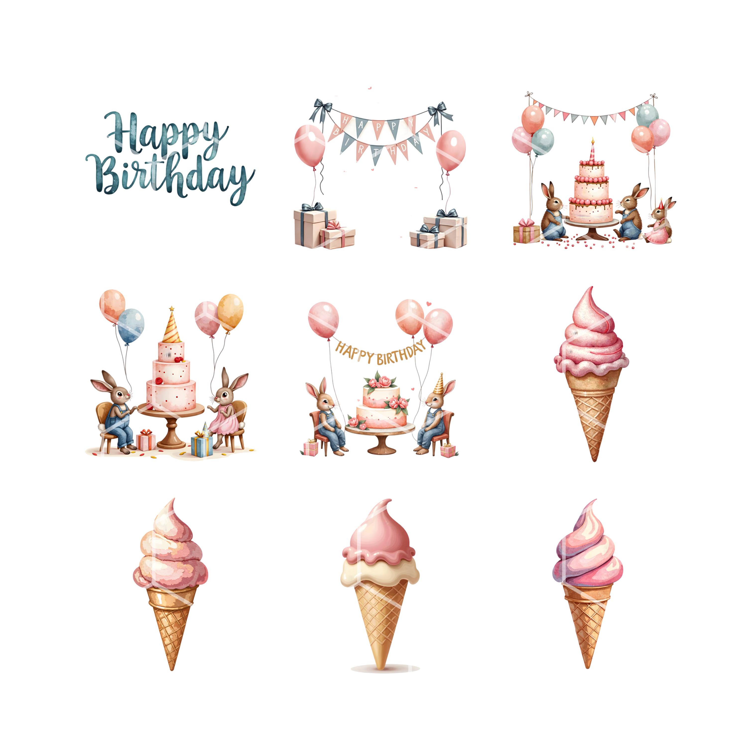Bright Bunny Birthday Clipart PNG | Primary Color Birthday Animals ...