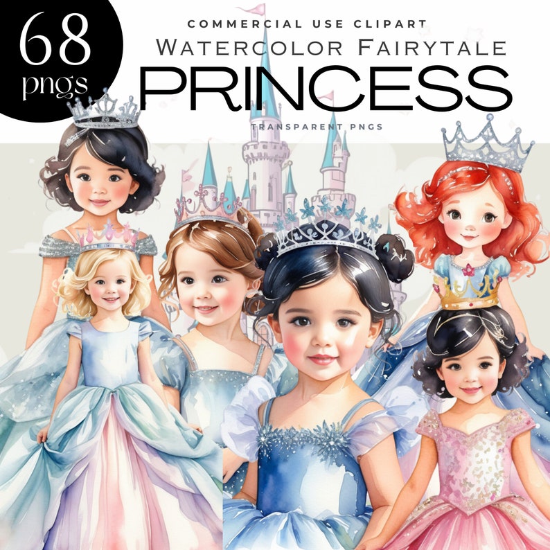 Watercolor Princess Castle Clipart, Baby Blue Princess Clipart, Blue ...